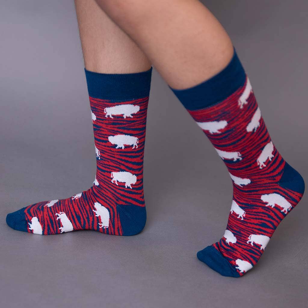 Red And Blue Zebra Buffalo Socks for Adults – Figgy