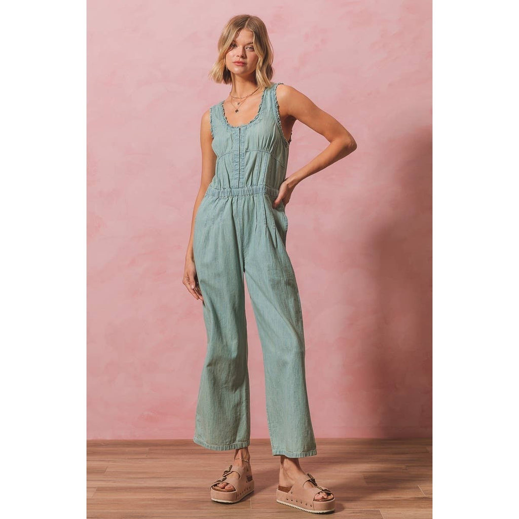 Ruffled Overalls in Light Denim – Figgy